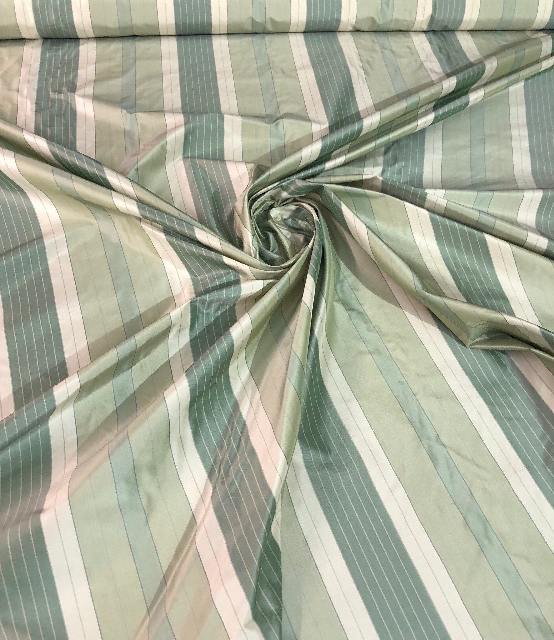 Silk taffeta stripe 54 wide Beautiful pastel greens stripe Fabric sold ...