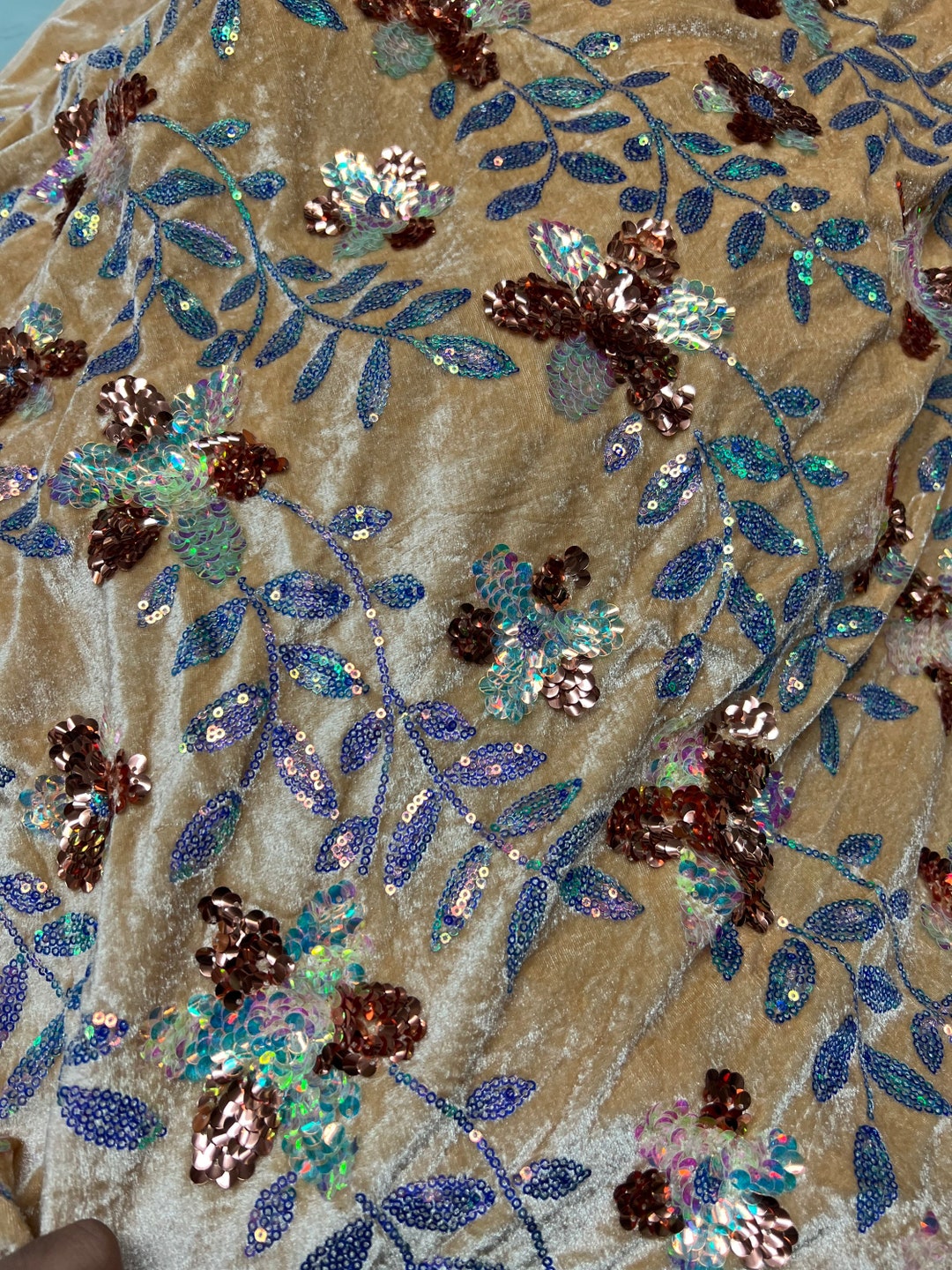 Velvet With Sequence Embroidered 45 Wide Beautiful Light - Etsy