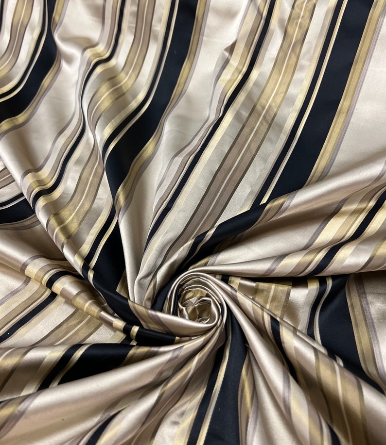 100% Silk Beautiful Light Gold Tan Shades With Black & Gold Satin ...