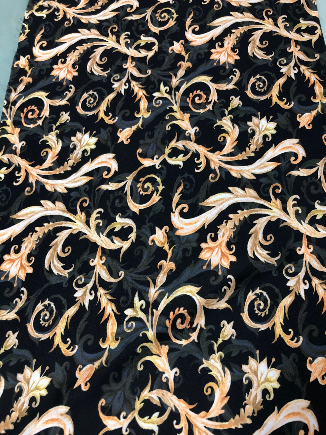 Beautiful Black Base With Gold Abstract Designer Digital Print on Silky ...