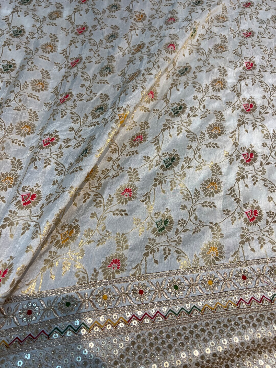 Beautiful Ivory Base Multi Color Brocade With Border Mirror Style ...