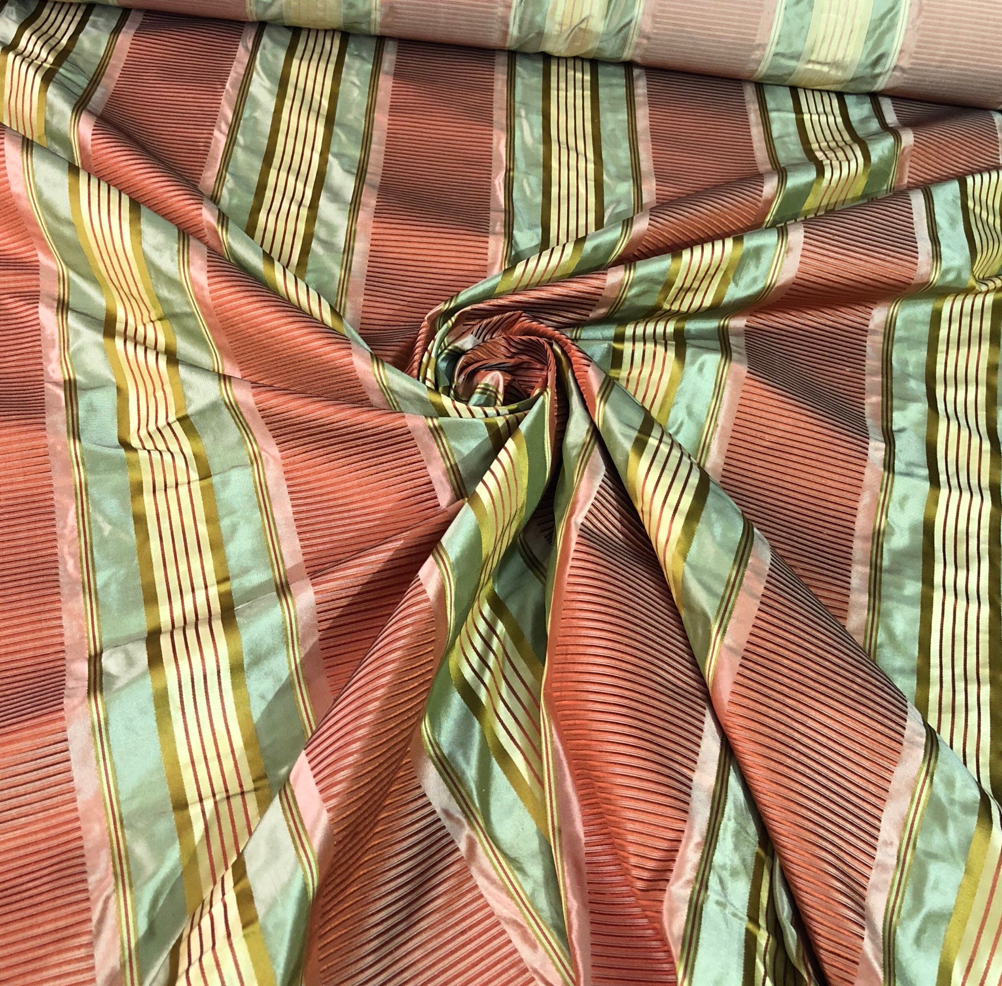 Silk satin stripe 54 wide Beautiful copper green gold mix color ...