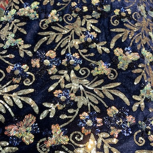 Velvet With Sequence Embroidered 45" Wide Beautiful Navy Velvet With ...
