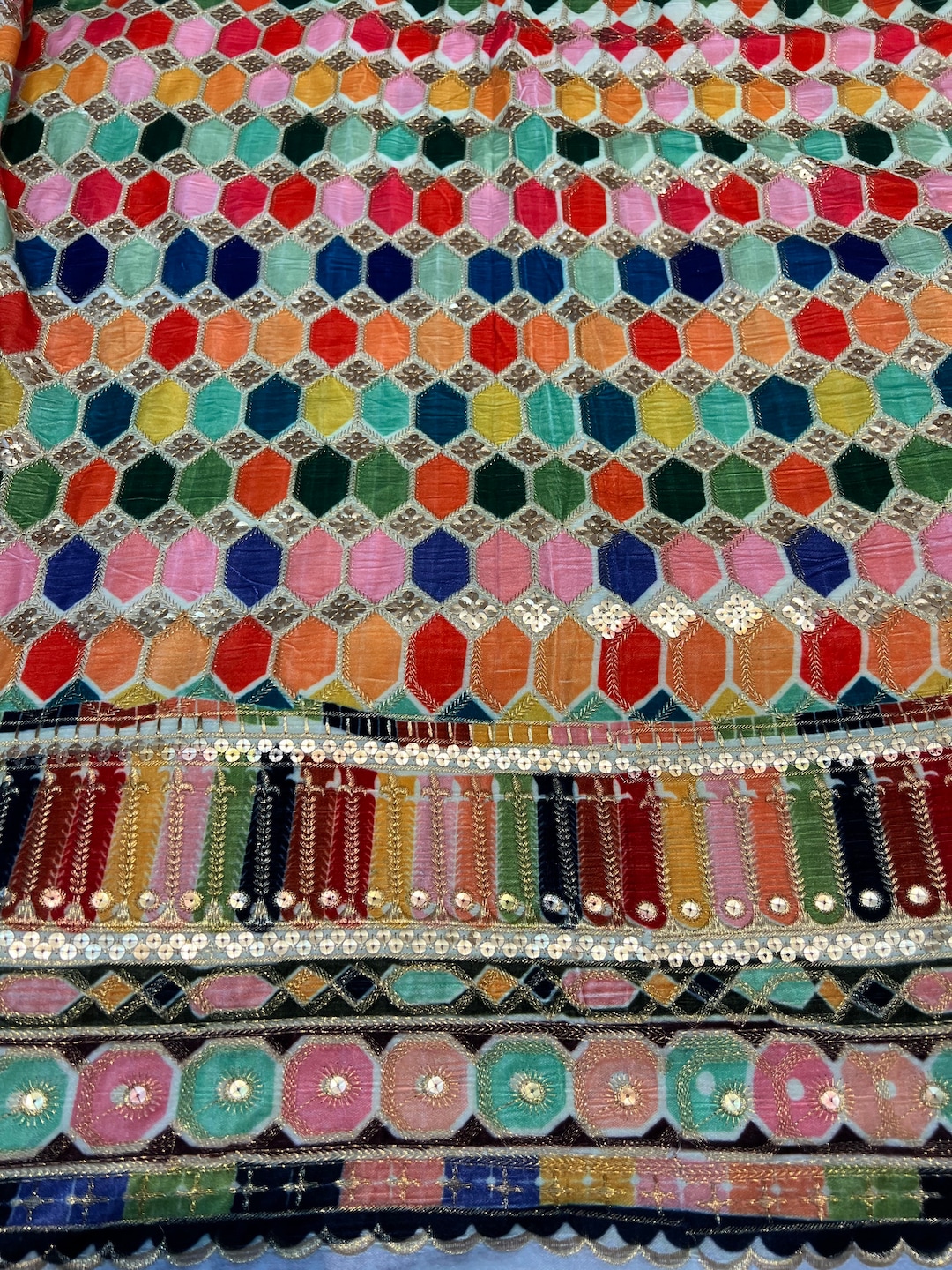 Velvet Multi Color Border Style Embroidery 45 Wide Beautiful Multi ...