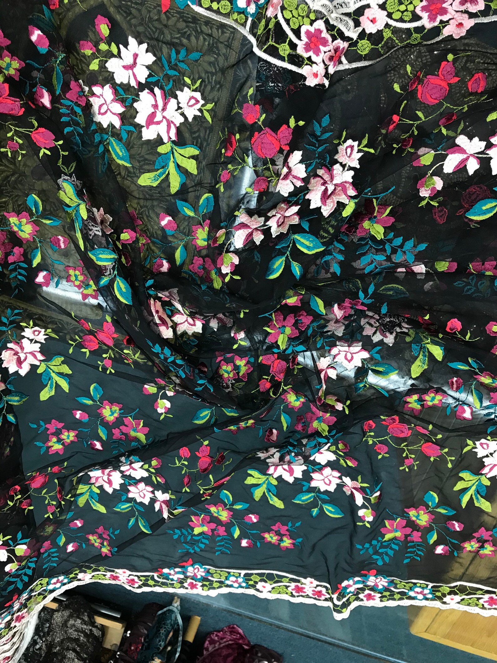 Italian Designer Fabric Floral Embroidery on Tulle Fabric. | Etsy