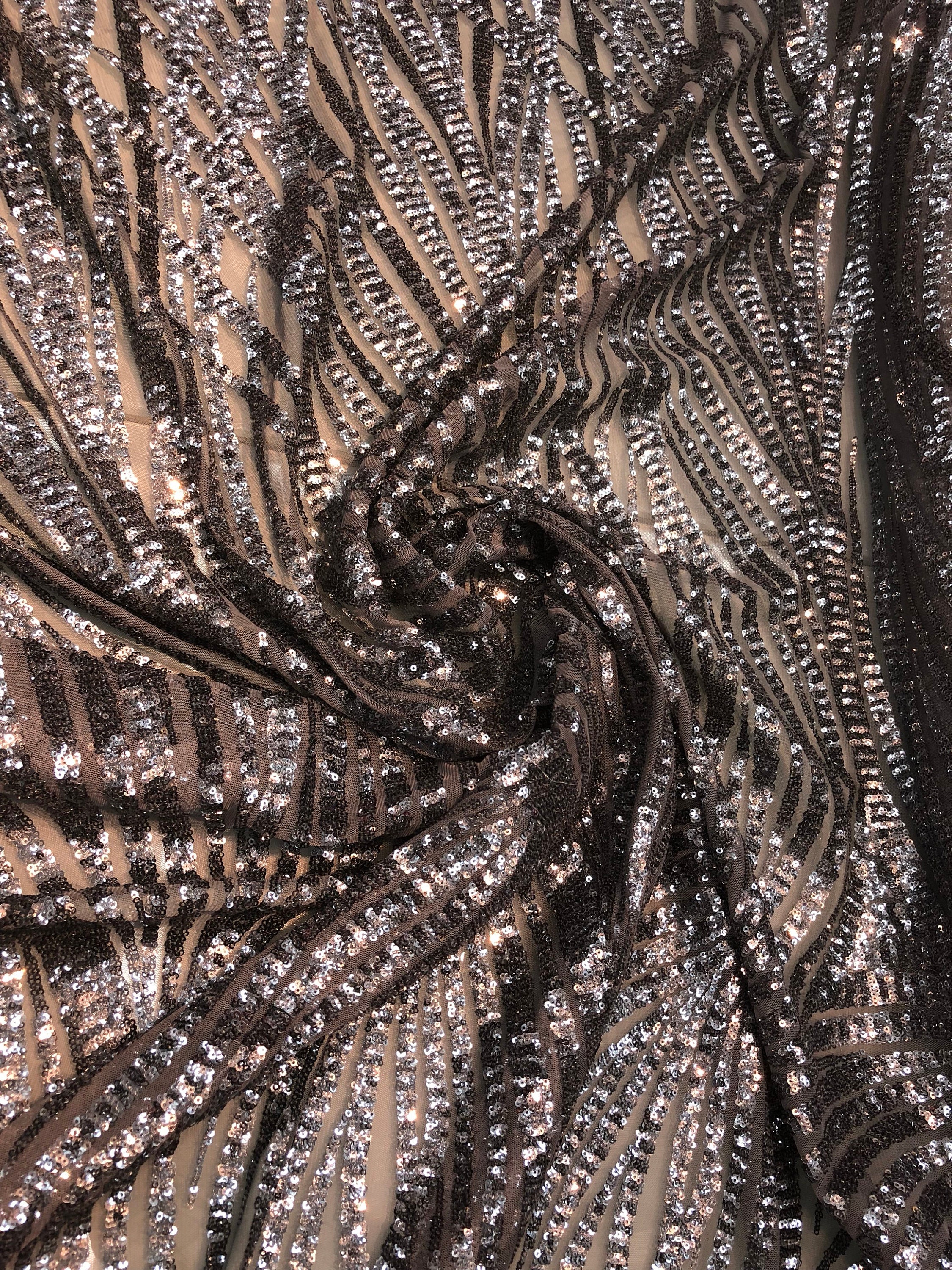 Beautiful sequins design 50 wide Charcoal grey sequins on grey mesh ...