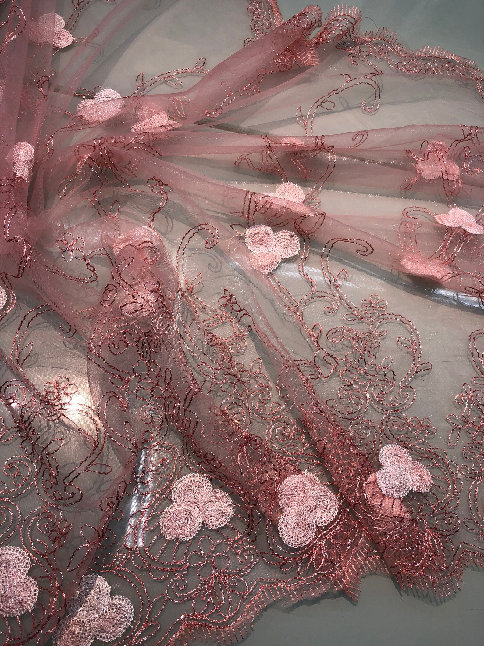 Embroidered Net Lace 50 Wide Beautiful Baby Pink Color | Etsy