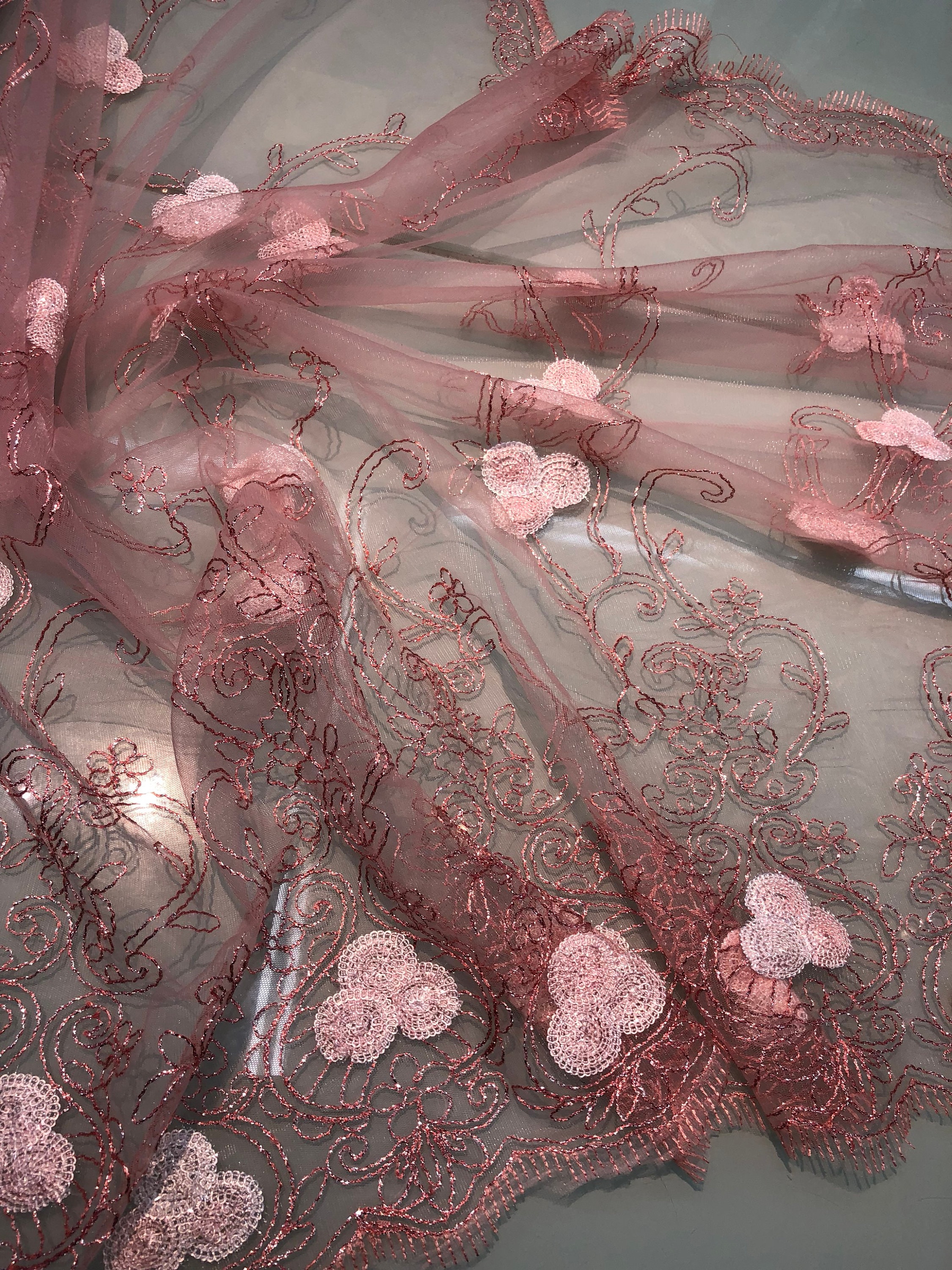 Embroidered Net Lace 50 Wide Beautiful Baby Pink Color | Etsy