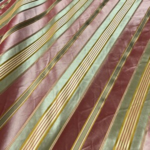 100% Silk Beautiful Sage Green With Mauve Pink Wine Shade With Gold Satin Stripes. Silk Satin ...