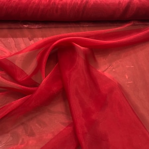 100% Polyester Oragnza Beautiful Red Color Poly Organza 60" Wide Fabric ...