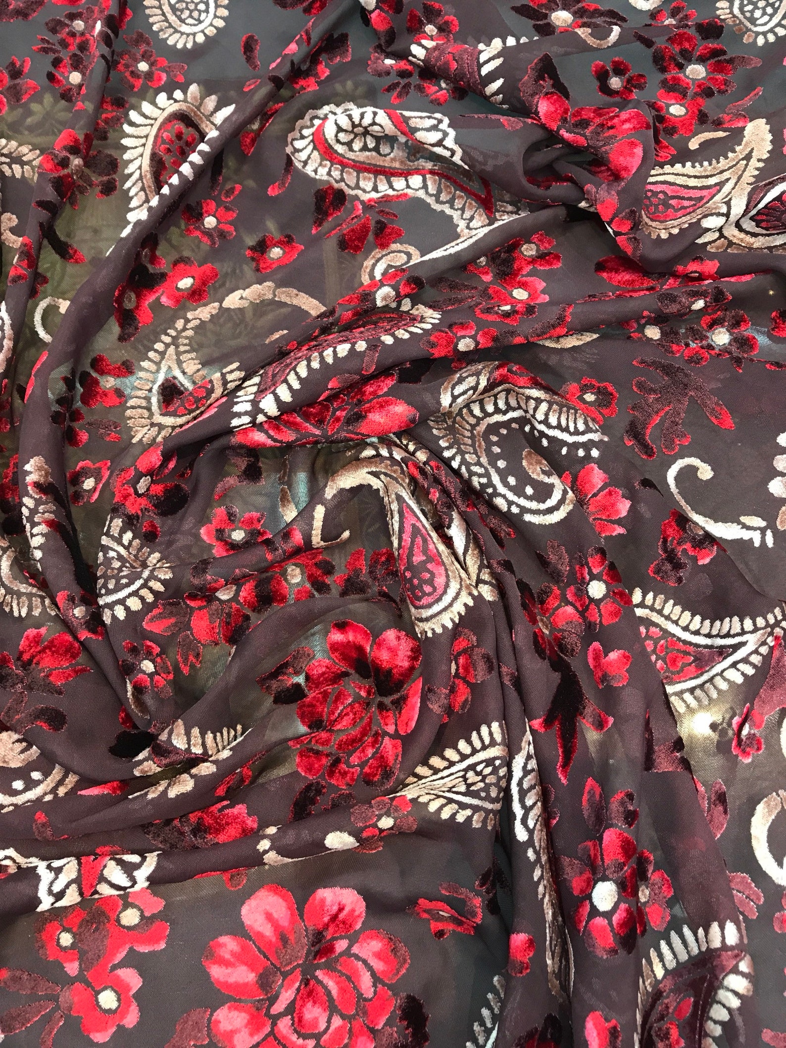Italian Designer Chiffon Velvet Burnout Fabric Floral Print. - Etsy