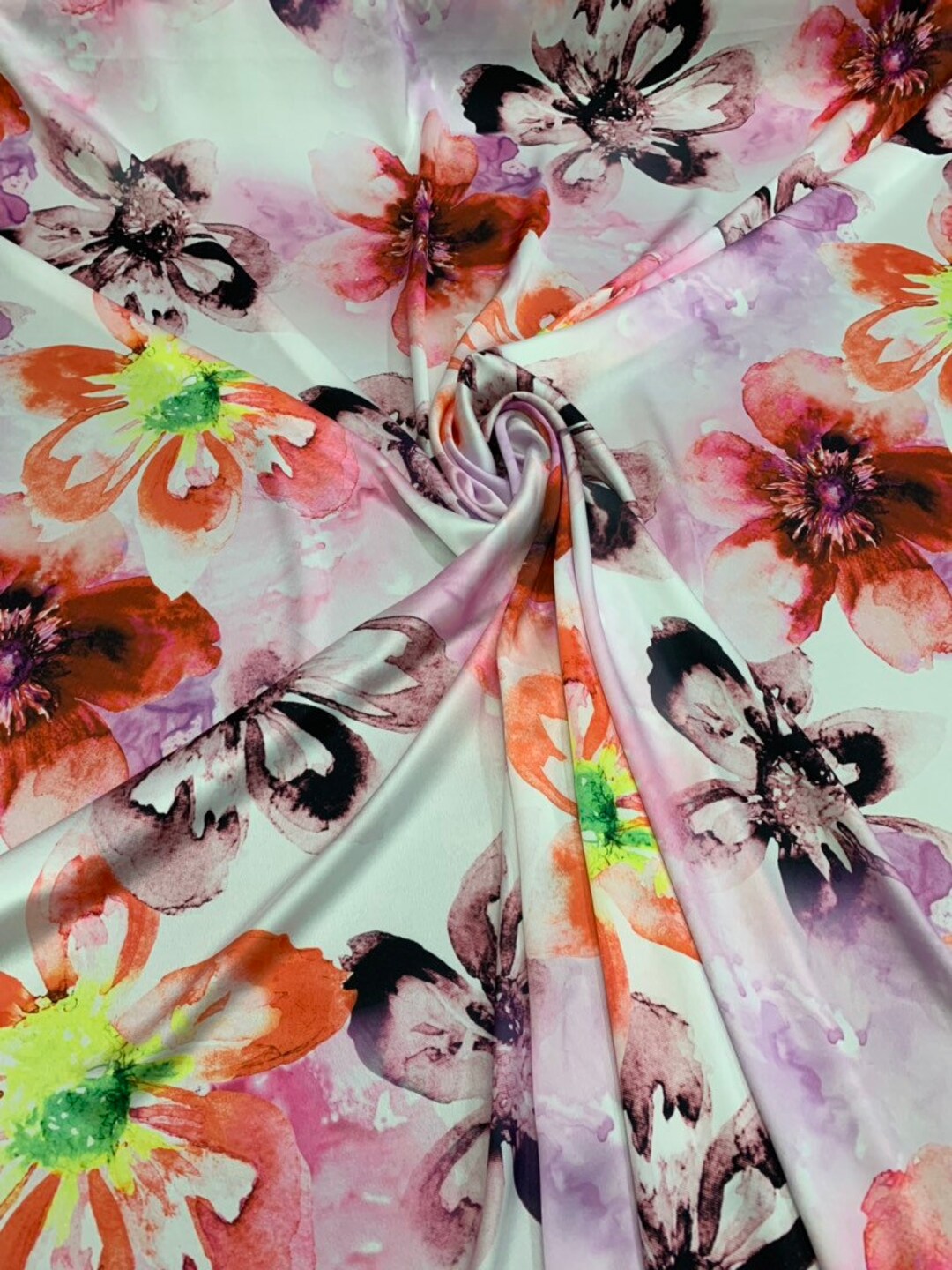 Satin Charmouse Digital Print 54 Wide. Beautiful Ivory Base Multi Color ...