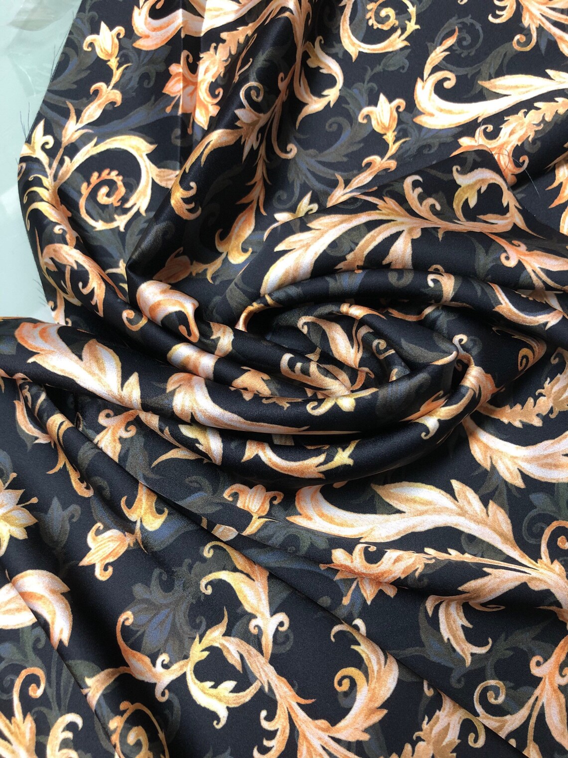 Beautiful Black Base With Gold Abstract Designer Digital Print on Silky ...