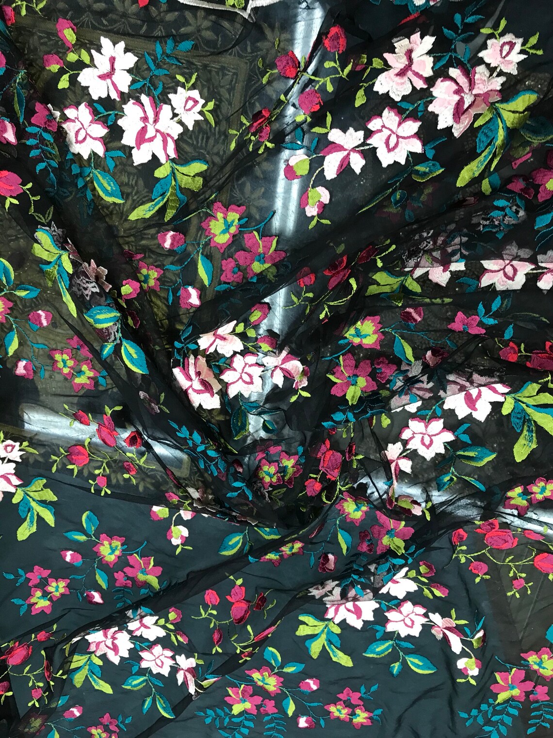 Italian Designer Fabric Floral Embroidery on Tulle Fabric. | Etsy