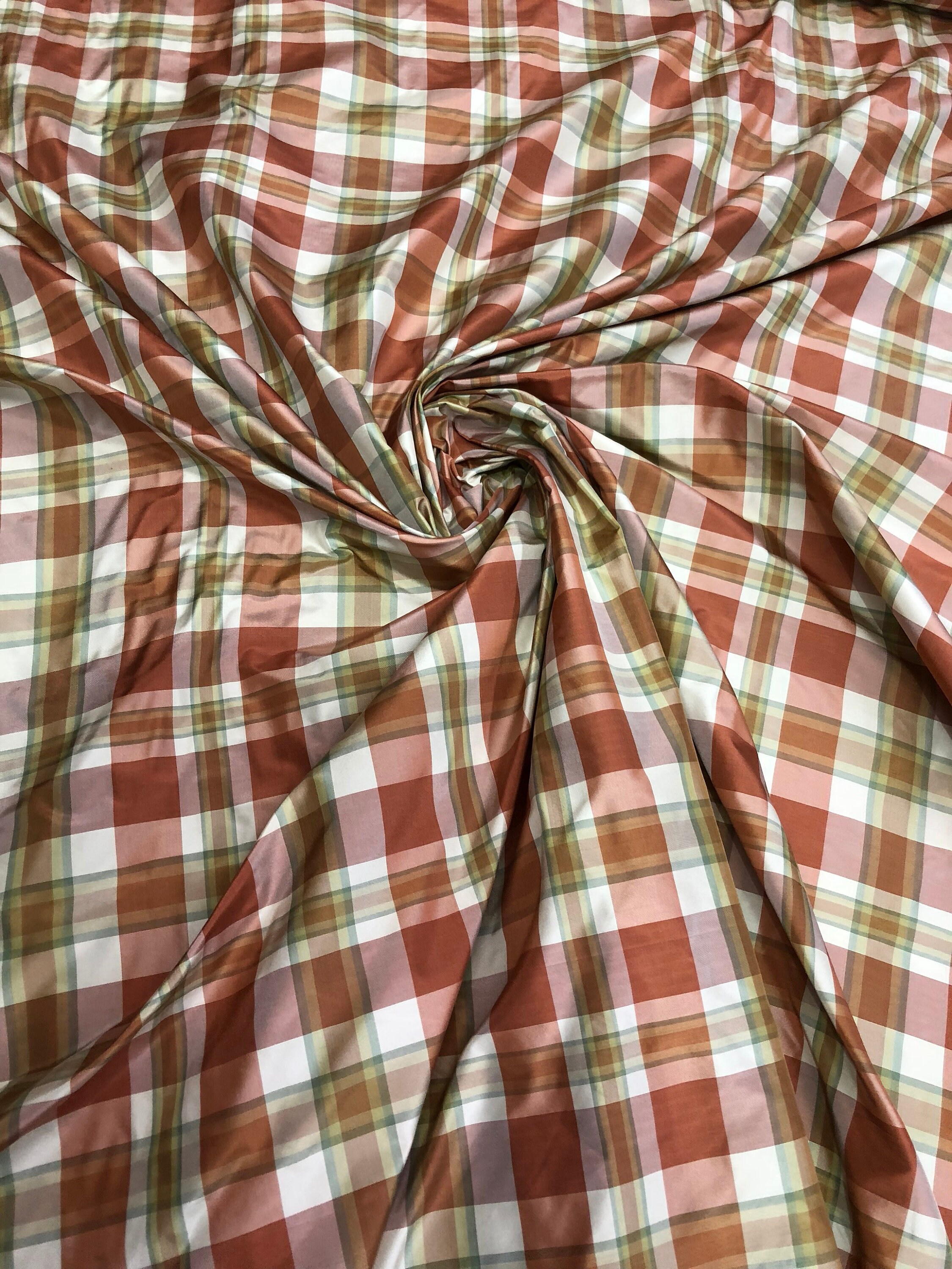 Silk taffeta plad 54 wide Beautiful copper brown white shades Fabric ...