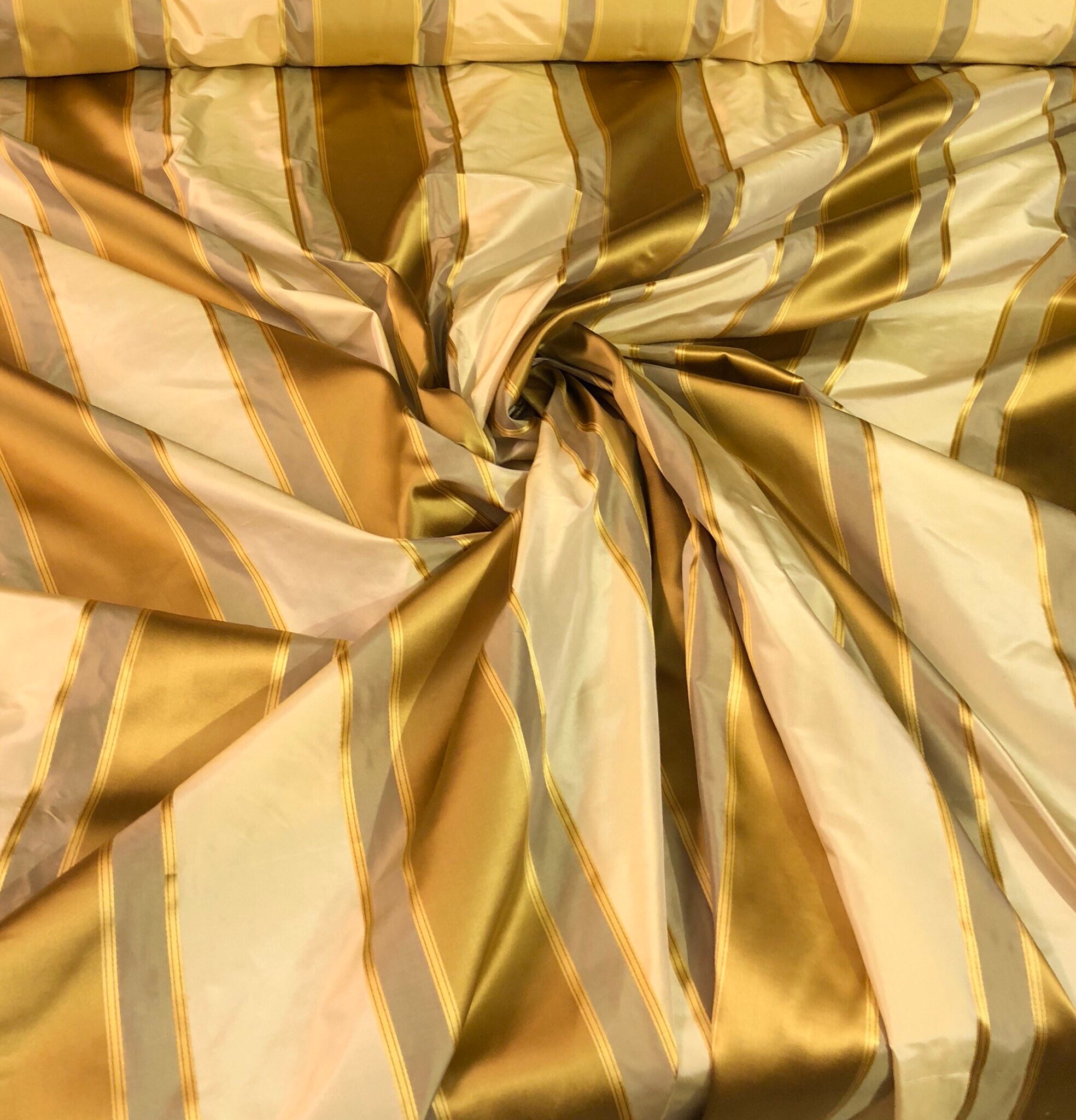 Silk satin taffeta stripe 54 wide Beautiful gold yellow cream color Fabric sold by the yard