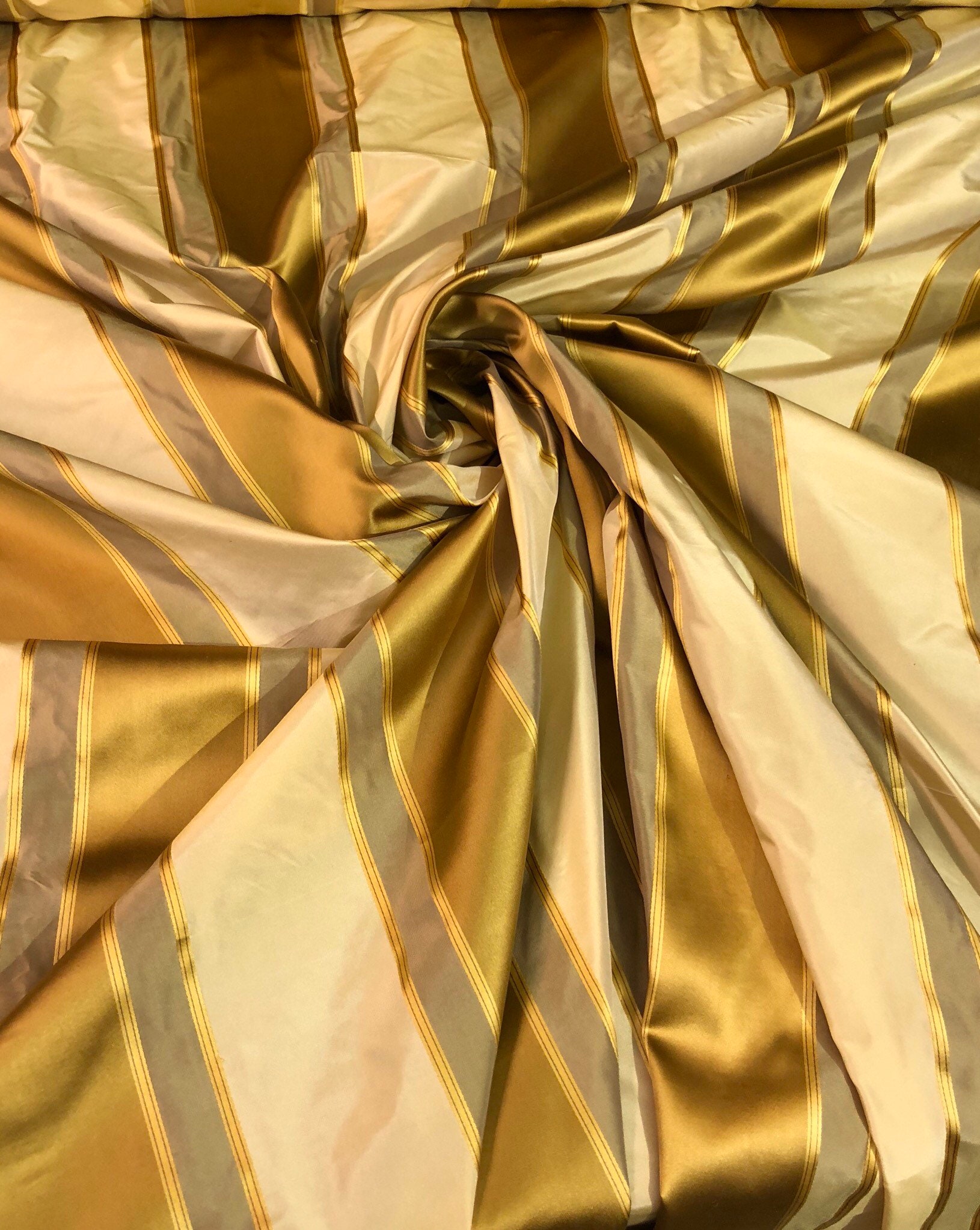 Silk satin taffeta stripe 54 wide Beautiful gold yellow cream color Fabric sold by the yard