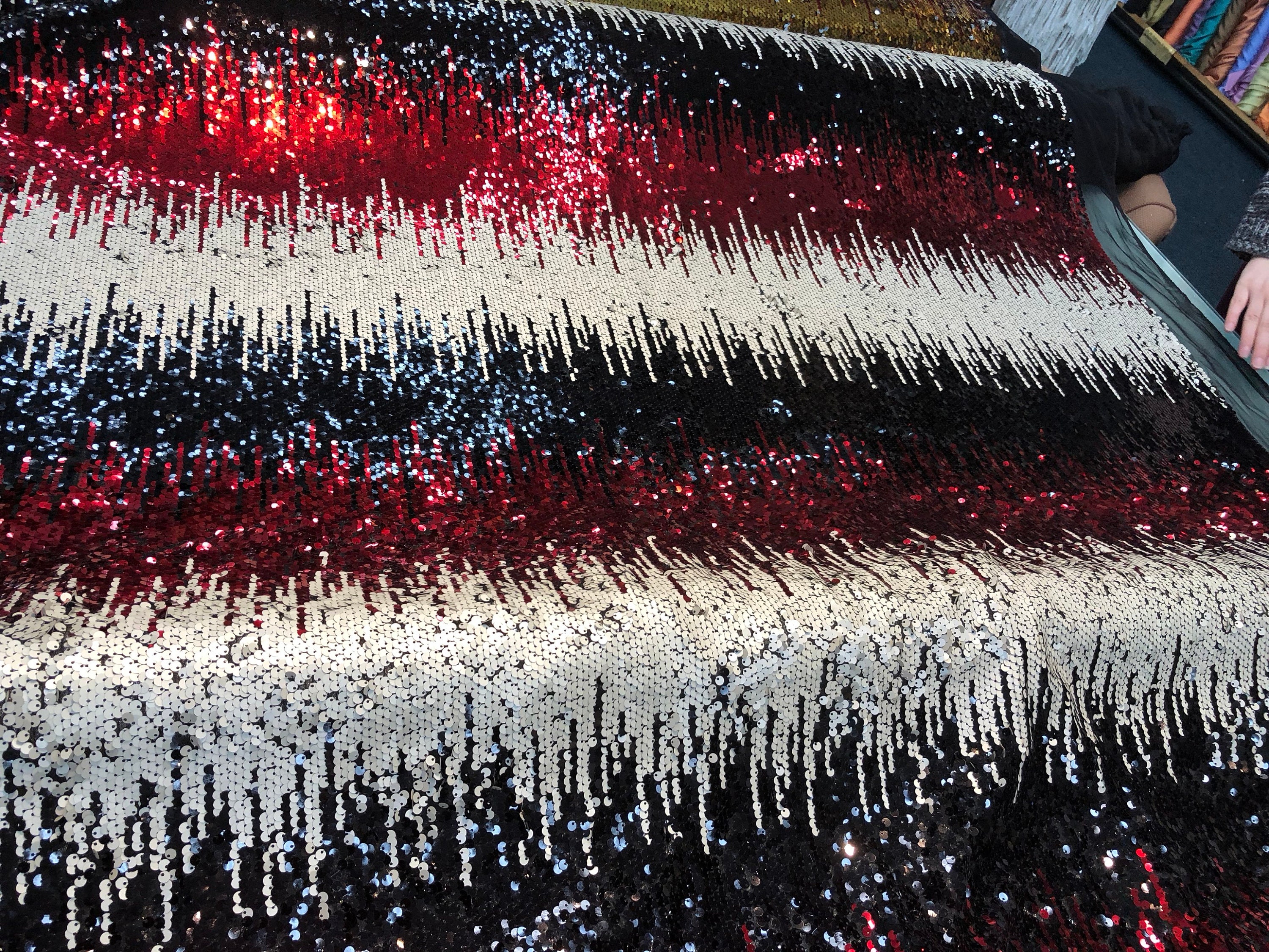 Multi color sequins 54 wide Beautiful black red cream color combo ...