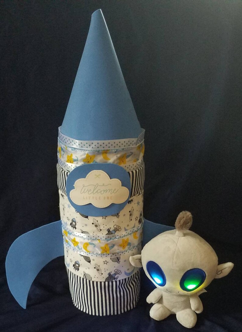 Diaper Cake, Rocket, Rocketship, Outer Space, Baby Shower, Baby Boy ...