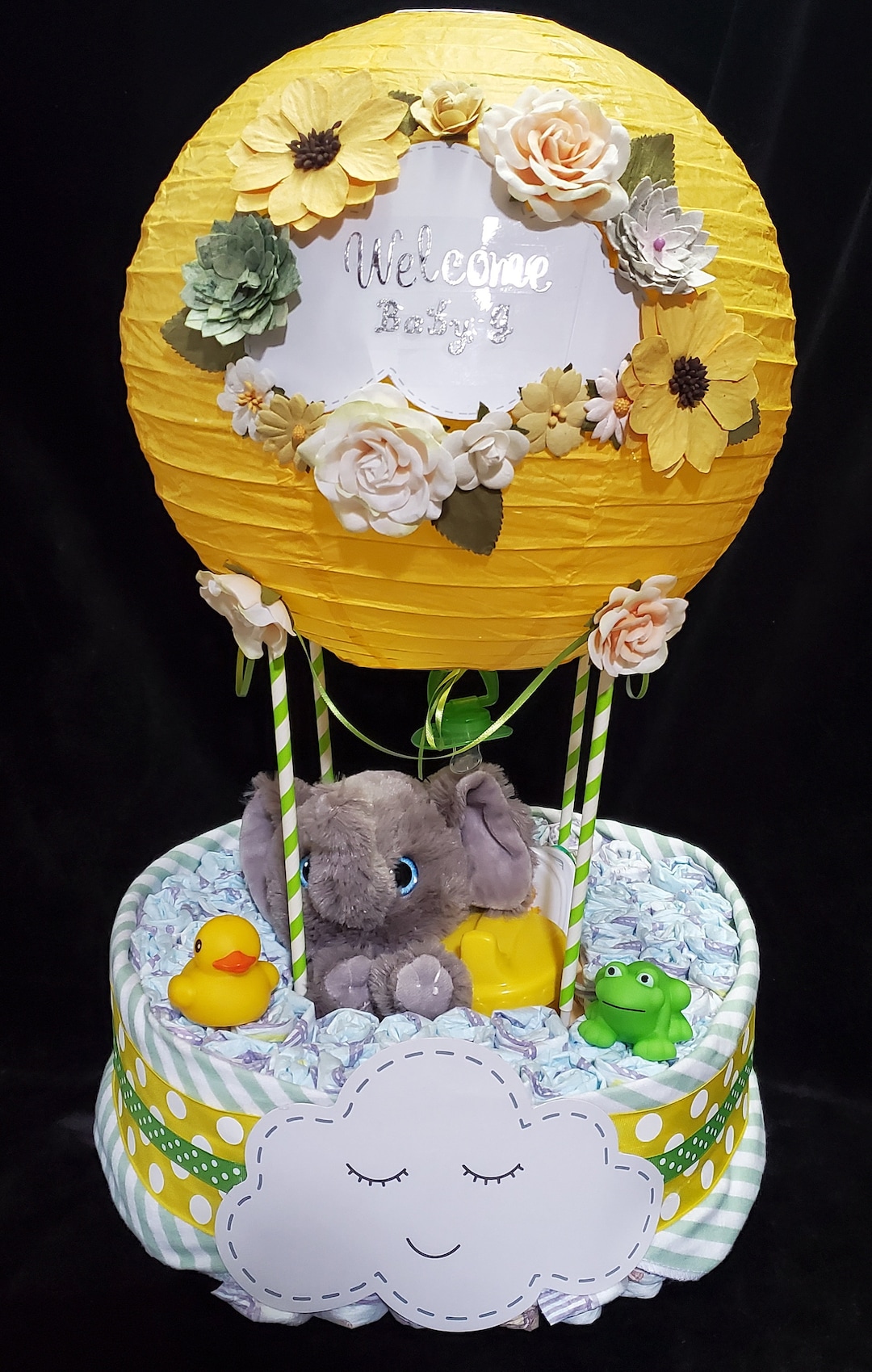 Hot Air Balloon Diaper Cake, Baby Diaper Cake, Baby Shower Centerpiece ...