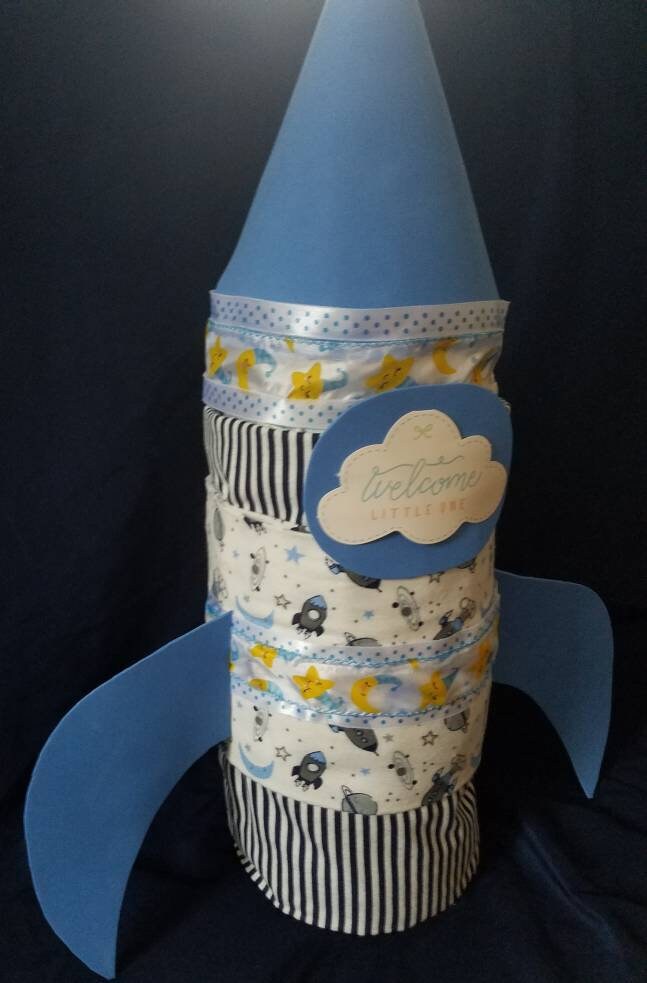 Diaper Cake, Rocket, Rocketship, Outer Space, Baby Shower, Baby Boy ...
