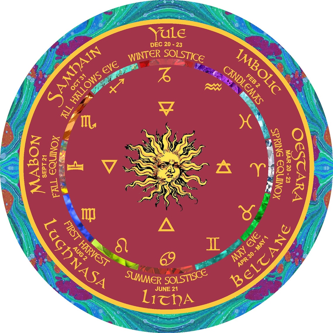 Celestial Sun Wheel of the Year Pagan Wiccan Calendar Altar | Etsy