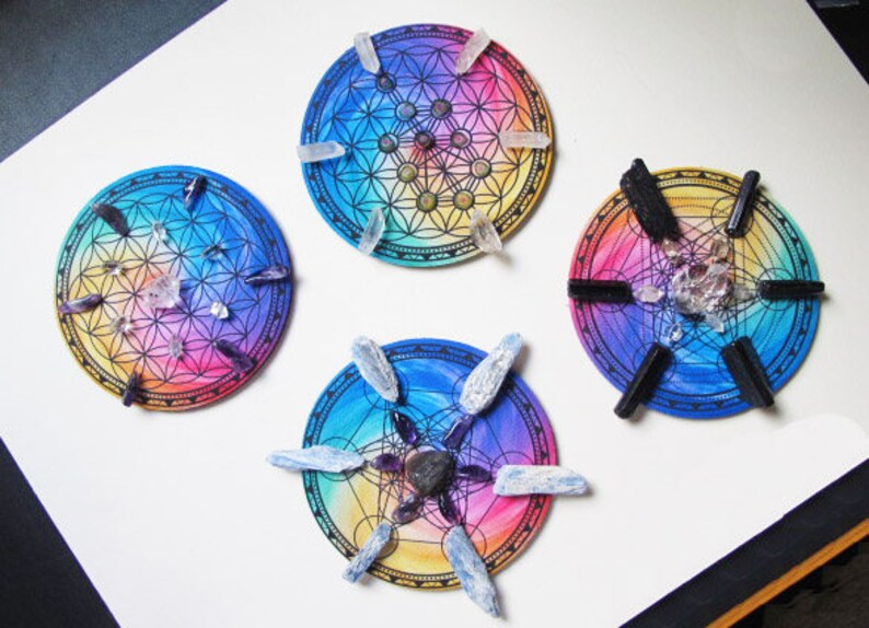 Sacred Geometry Crystal Grid Set 4 Crystal Grids/Coasters | Etsy