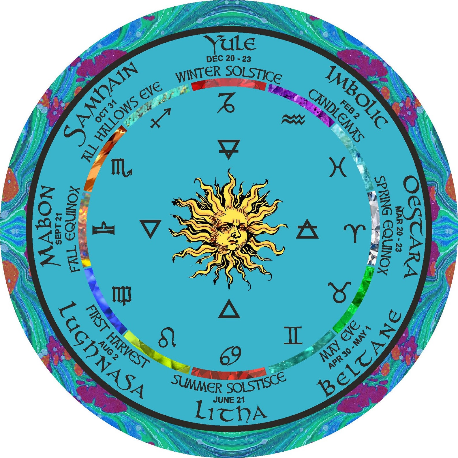 Celestial Sun Wheel of the Year - Pagan Wiccan Calendar Altar / Wall ...