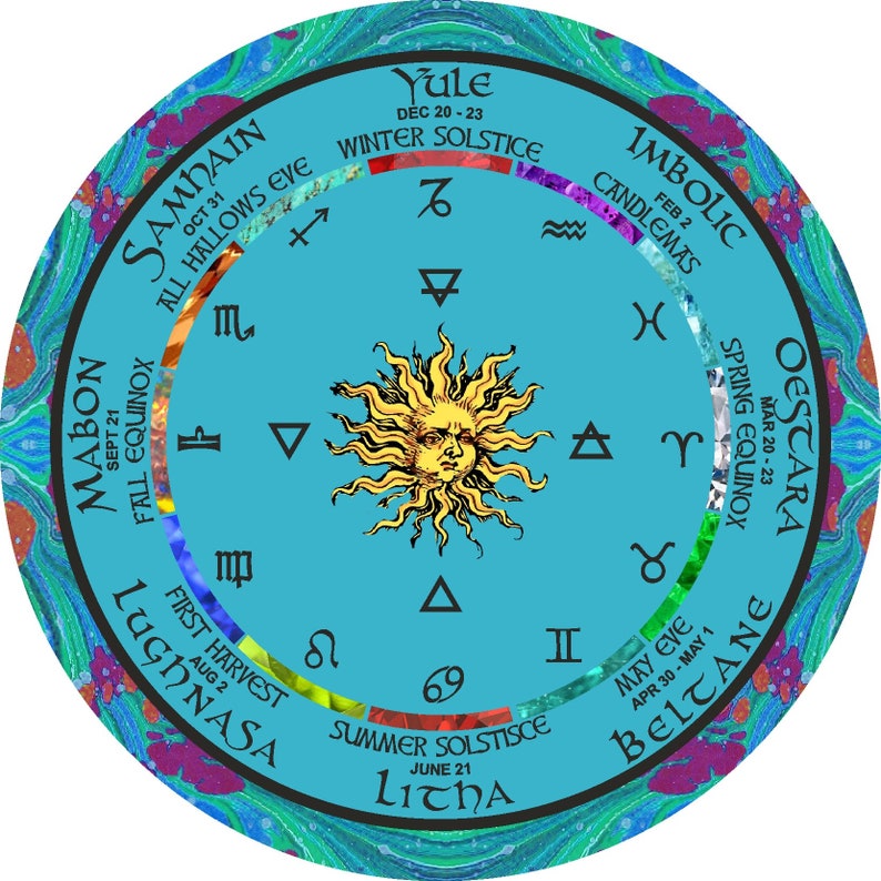 Celestial Sun Wheel of the Year - Pagan Wiccan Calendar Altar / Wall ...