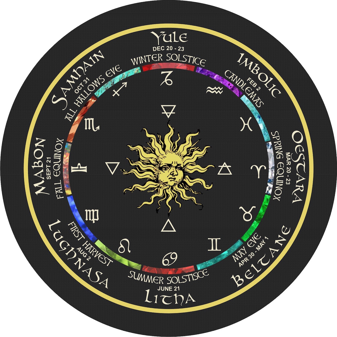 Celestial Sun Wheel of the Year - Pagan Wiccan Calendar Altar / Wall ...