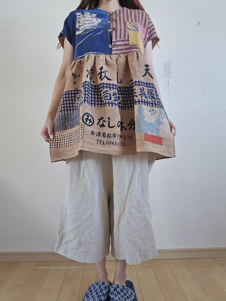 Kimono Remake, Handmade Tenugui, Persimmon Tannin Dyeing Patchwork ...