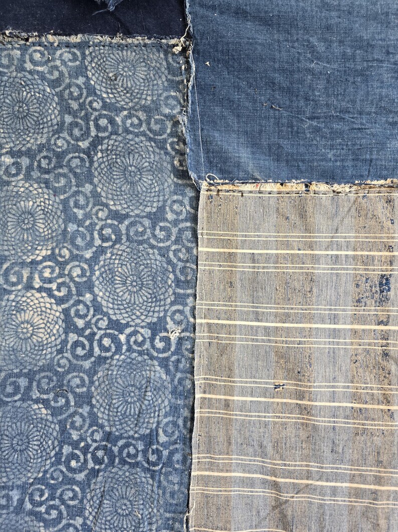 Vintage Japanese Kimono Fabric Indigo Blue, BORO, Dyed Textiles, 194cm× ...