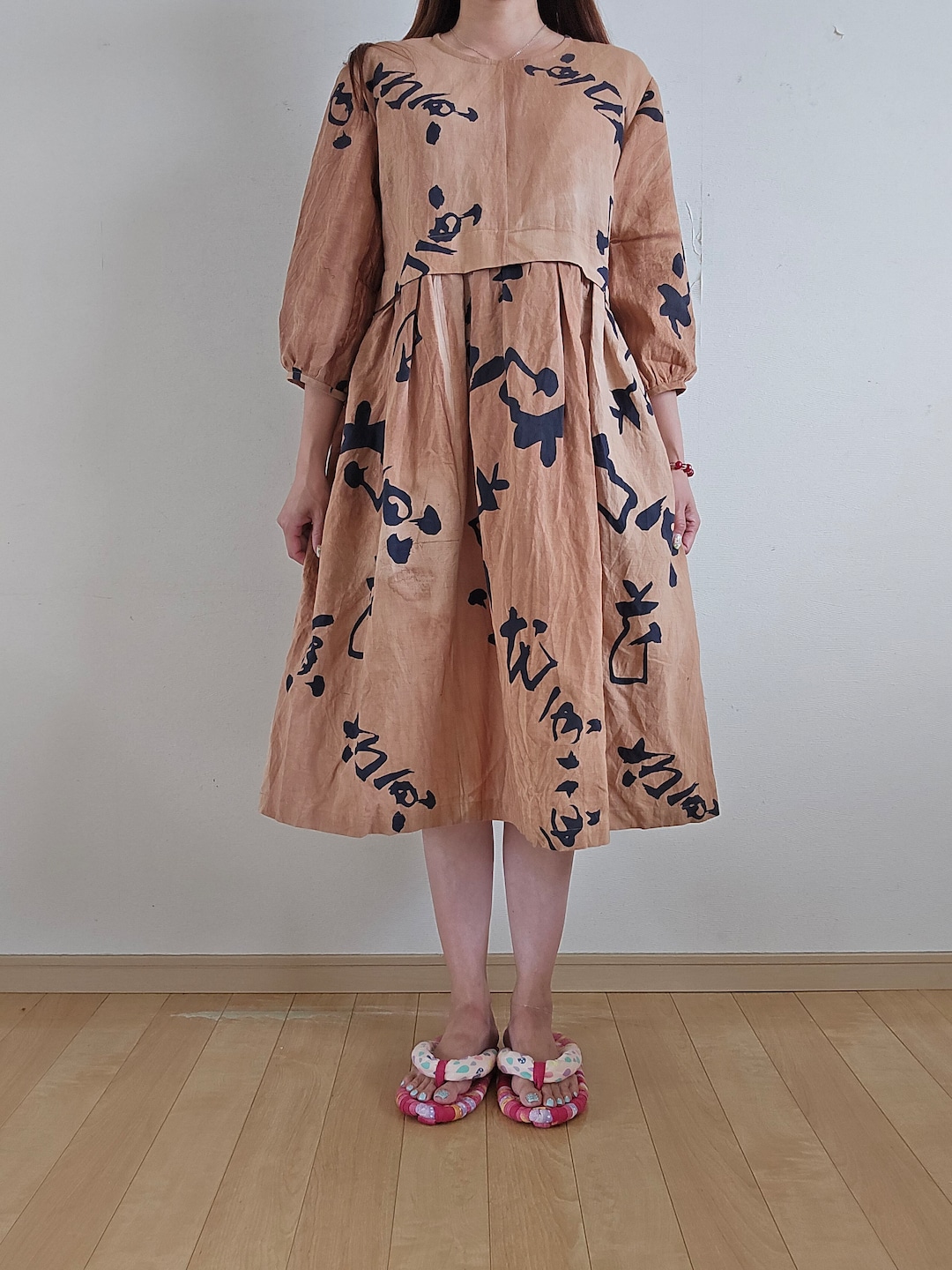 Kimono Remake, Handmade, Persimmon Dyeing, One-piece Dress - Etsy