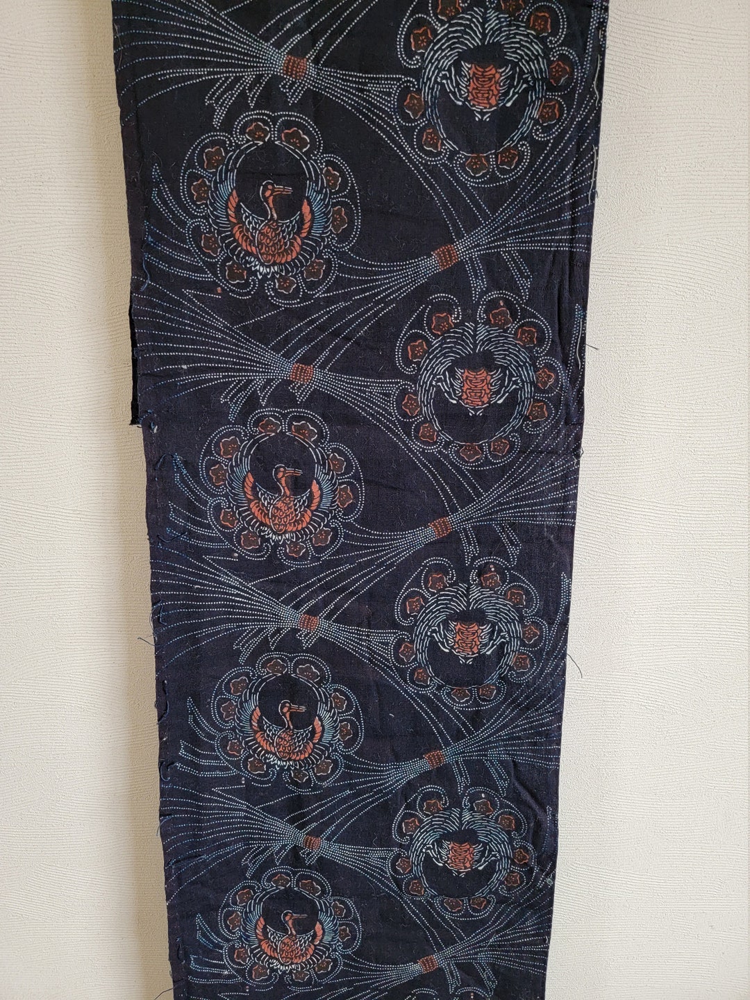 KATAGAMI Vintage Japanese Kimono Fabric Indigo Blue, KATAZOME, Dyed ...