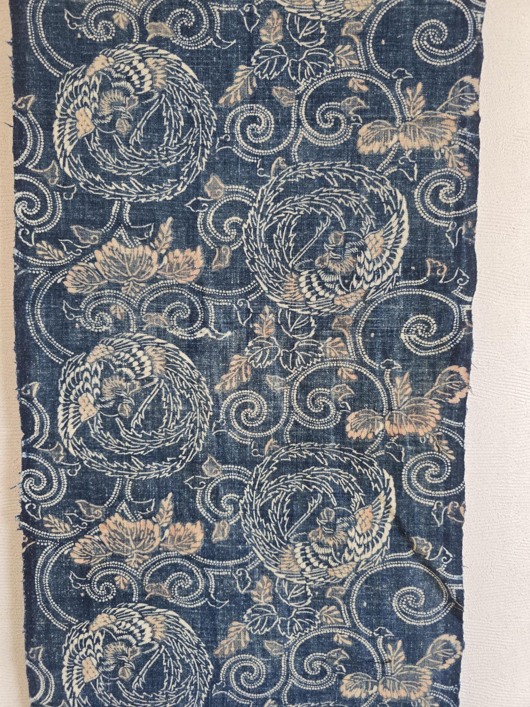 KATAGAMI Vintage Japanese Kimono Fabric Indigo Blue , KATAZOME ,dyed ...