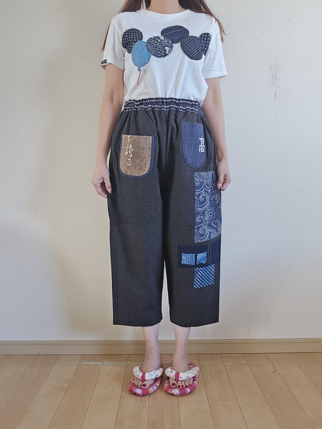 Kimono Remake Handmade, Shima Momen Pocket Sake Bag Pants. - Etsy