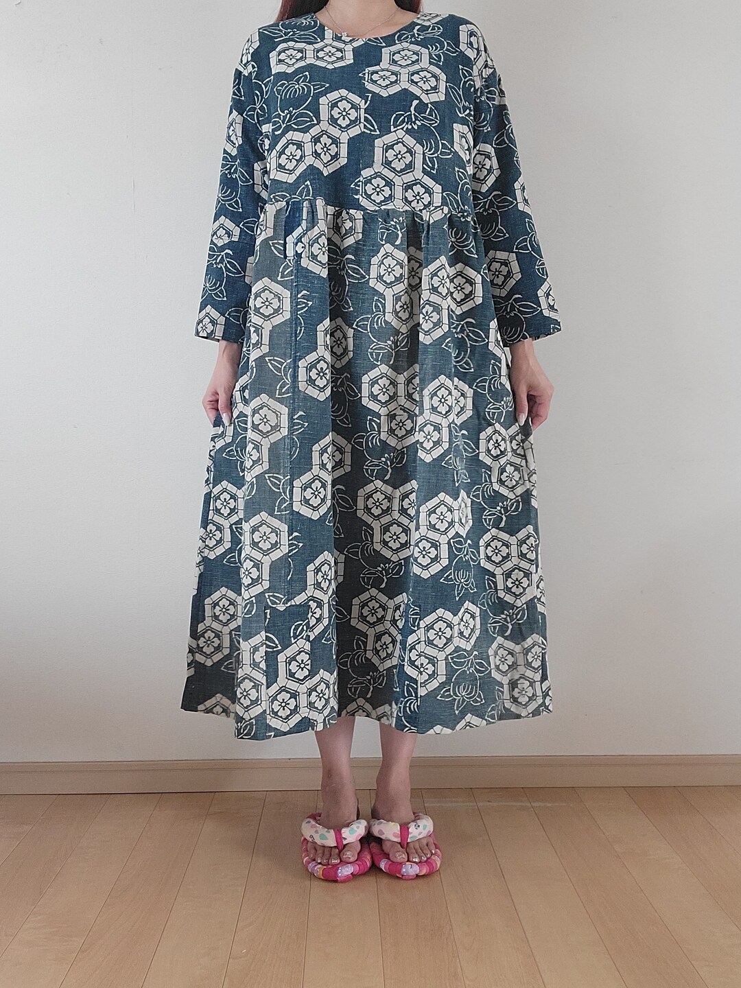 Kimono Remake Old Cloth Handmade KATAZOME Dress - Etsy