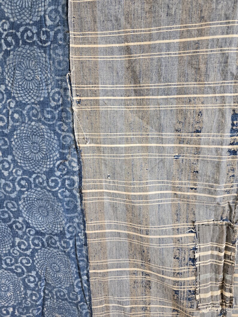 Vintage Japanese Kimono Fabric Indigo Blue, BORO, Dyed Textiles, 194cm× ...