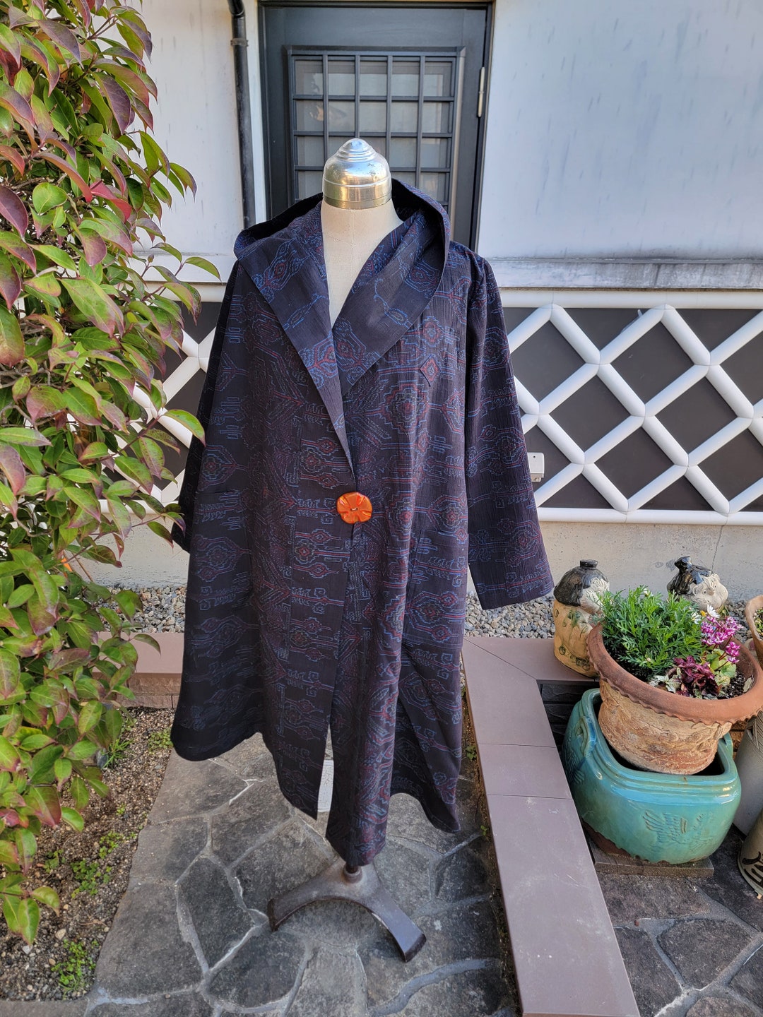 Old Cloth Remake Handmade Yuki Tsumugi Hooded Coat - Etsy