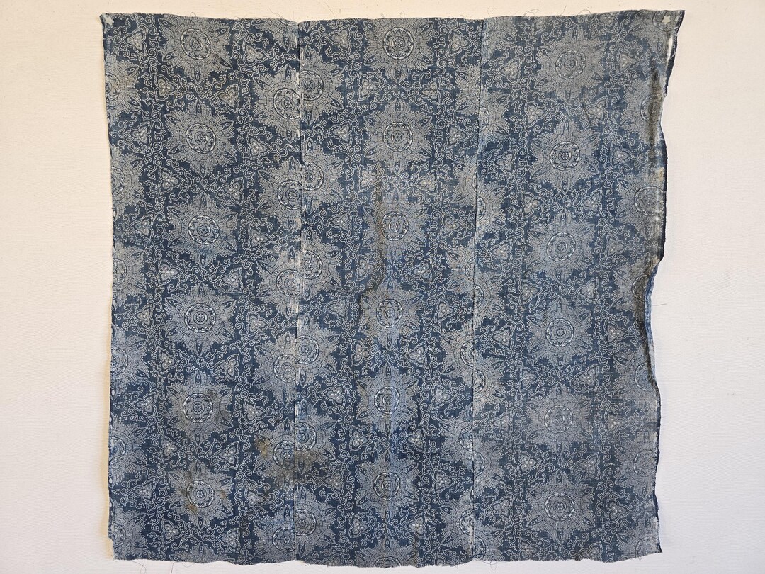 KATAGAMI Vintage Japanese Kimono Fabric Indigo Blue , KATAZOME ,dyed ...