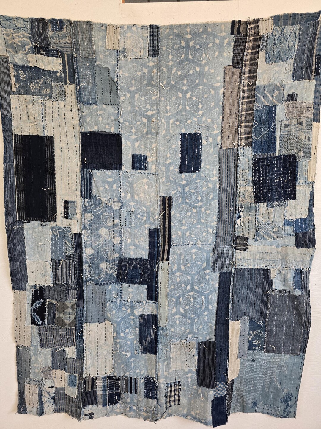 Vintage Japanese Kimono Fabric Indigo Blue,sashiko,boro,浅葱色襤褸dyed ...