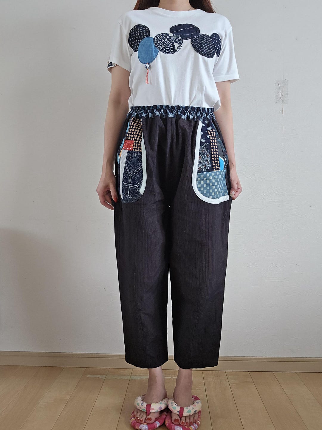Kimono Remake, Handmade, Cute Pockets, Striped Cotton Pants - Etsy