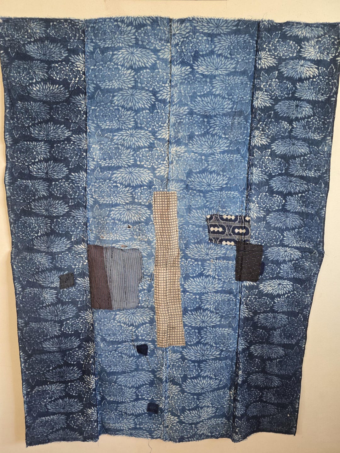 1920s, Vintage Japanese Indigo Dye Cotton KATAZOME Stencil Dyed BORO ...