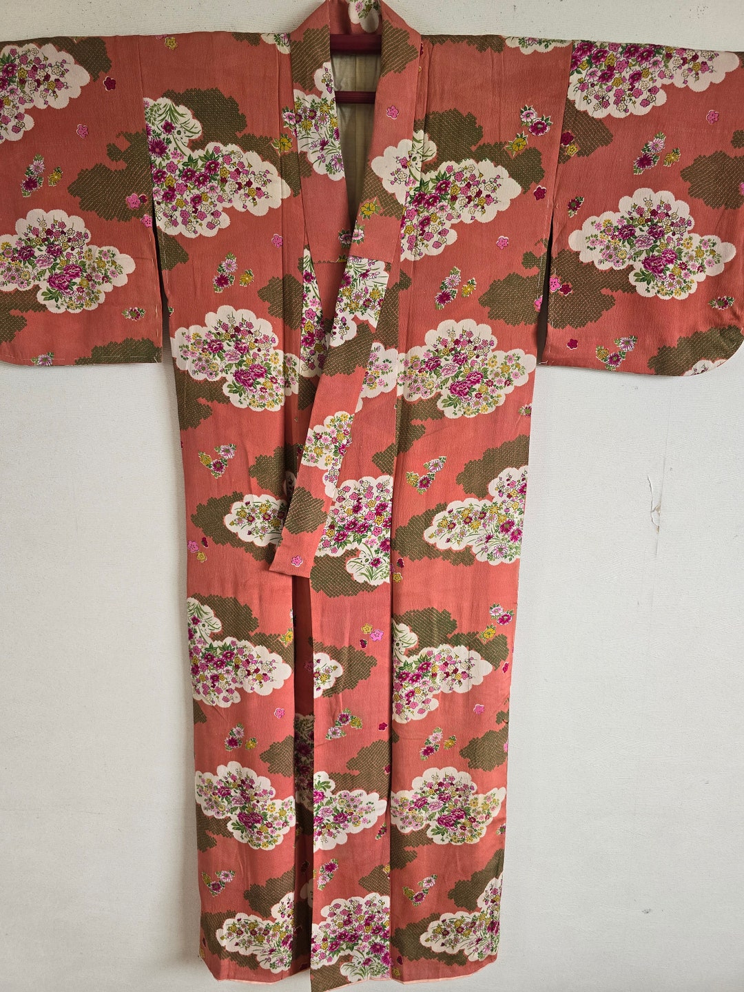 Antique Japanese Silk KIMONO Robe, Meisen, Gown, Dressing, Lingerie ...