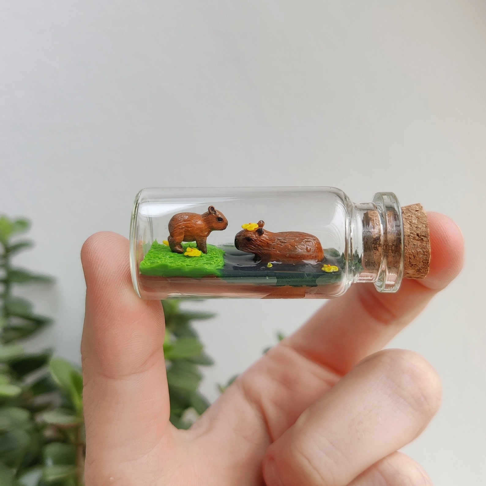 Capybara With Little Baby in a Glass-bottle / Unique Miniature Figure ...