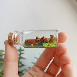 Capybara With Little Baby in a Glass-bottle / Unique Miniature Figure ...