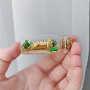 Tiny Cute Bearded Dragon in a Glass-bottle / Unique Miniature Figure ...