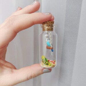 Two Cute Budgies in a Glass-bottle / Unique Miniature Figure/ Handmade ...