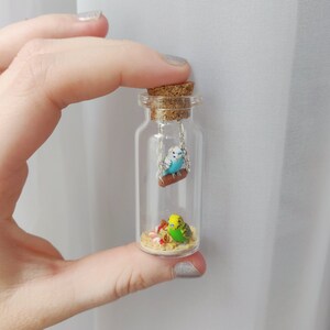 Two Cute Budgies in a Glass-bottle / Unique Miniature Figure/ Handmade ...