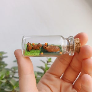 Capybara With Little Baby in a Glass-bottle / Unique Miniature Figure ...